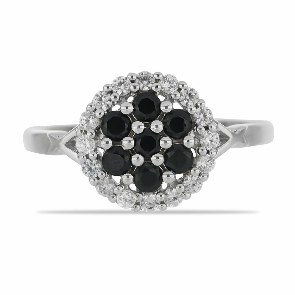 Кольцо, серебро, 925 проба, родирование, циркон, шпинель