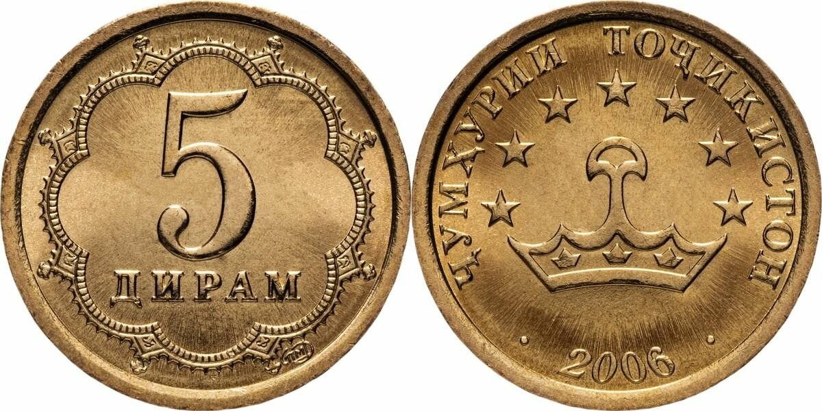 Таджикистан 5 дирамов, 2006 Герб UNC