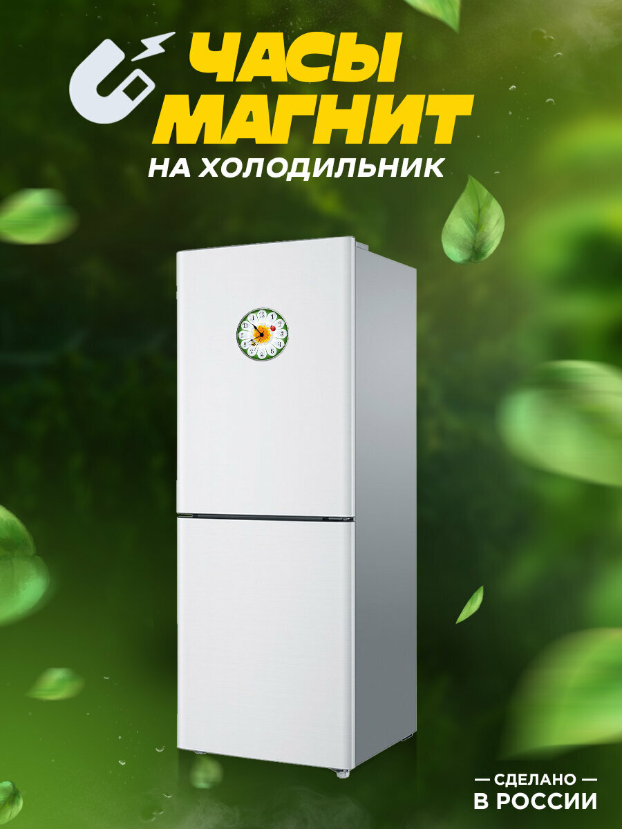 Часы магнит "Ромашка", на магните, акриловый корпус, диаметр 10см, батарейка AA в комплекте — фото 1