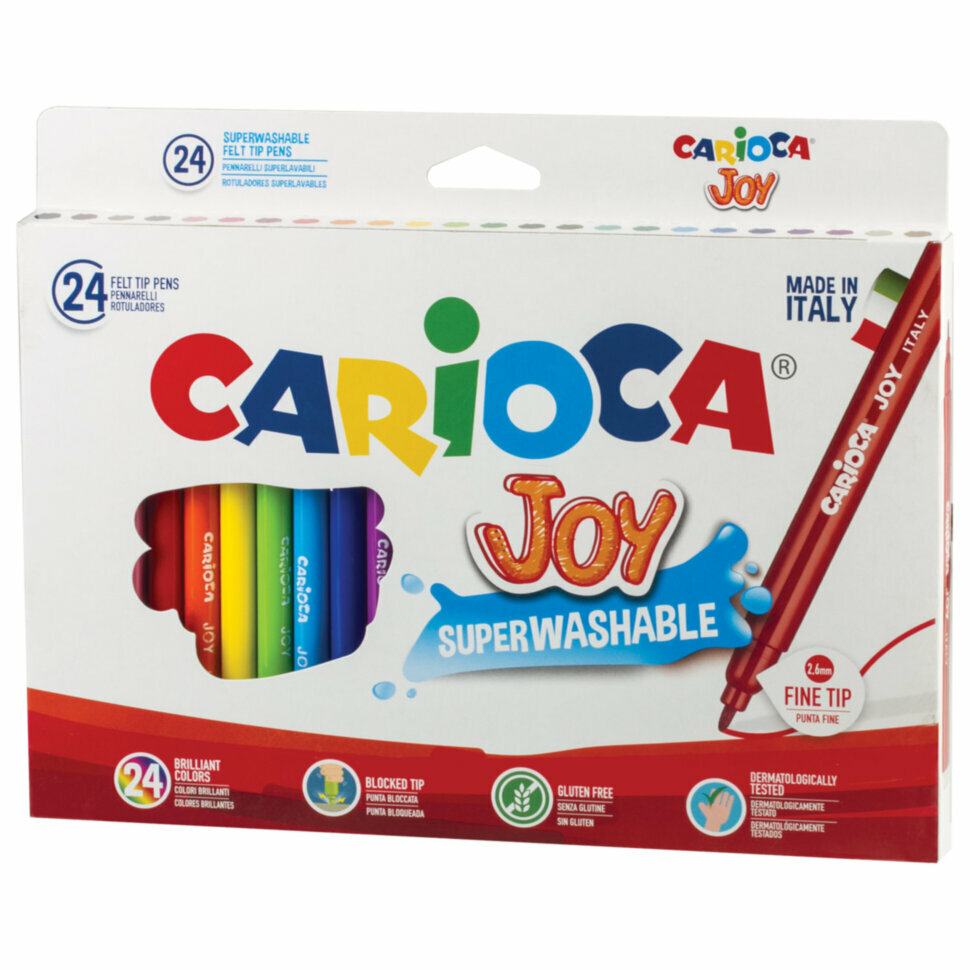Фломастеры CARIOCA (Италия) "Joy", 24 цвета, суперсмываемые, вентилируемый колпачок, картонная коробка, 40615, 150108