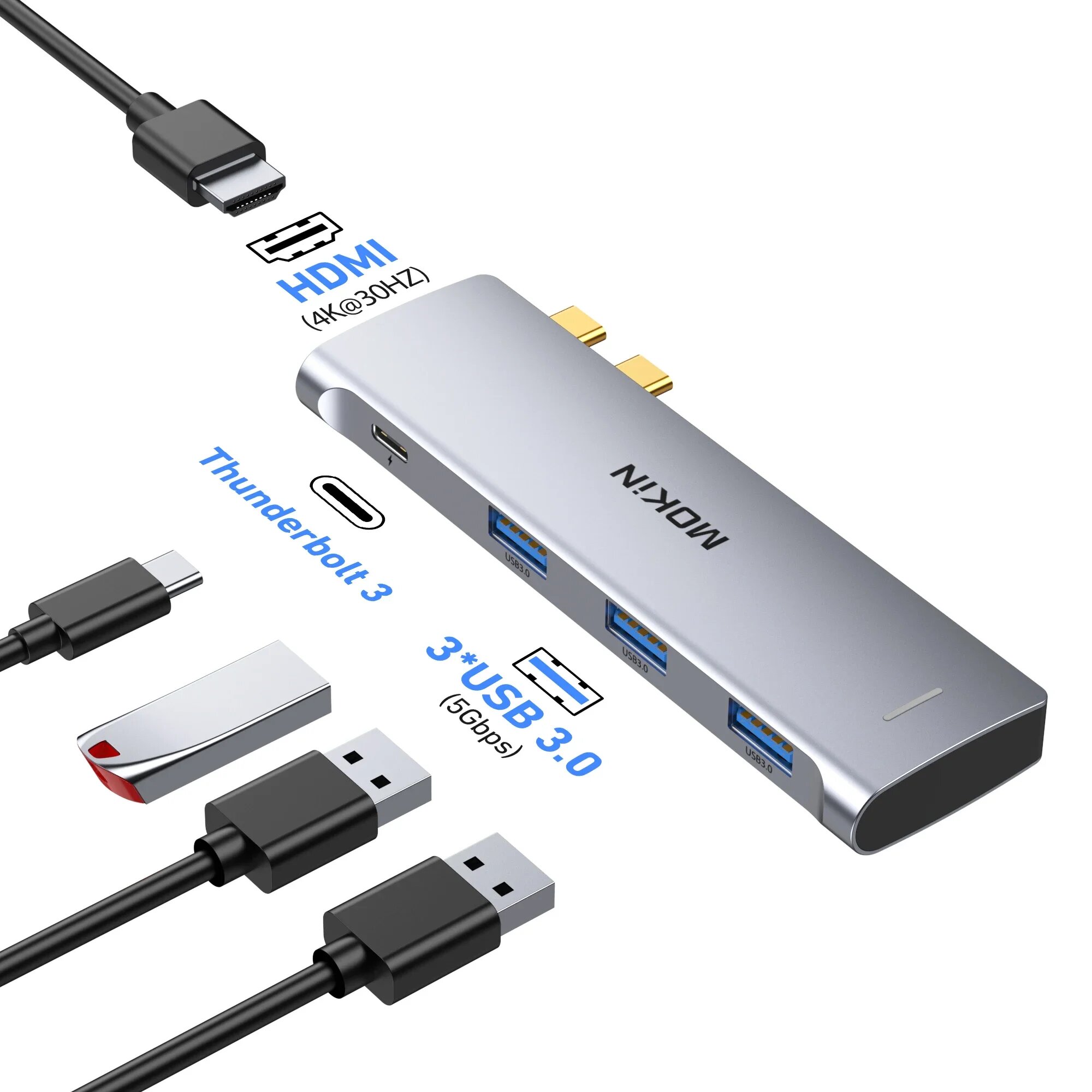 MOKiN USB-концентратор 7 в 2 для MacBook 03 5 in 2-TB3