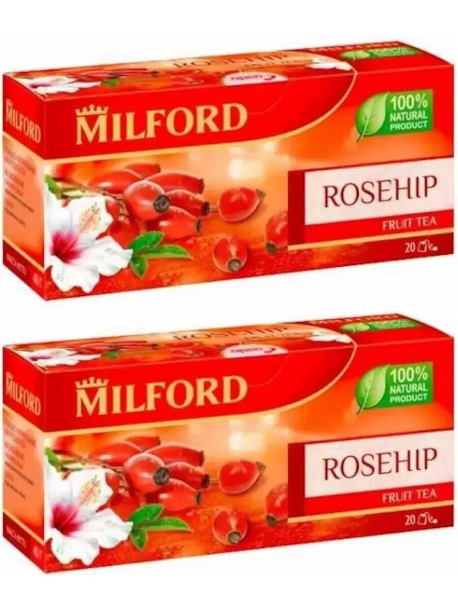 Чай Milford травяной Шиповник 20 пакетиков, 2 упаковки