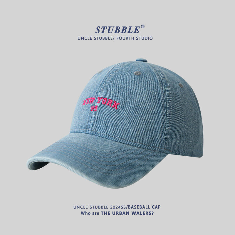 Бейсболка из стираного денима, модная в корейском стиле кепка с вышитыми буквами, мягкая кепка для мужчин и женщин, универсальная, закрывающая лицо маленькая шляпа