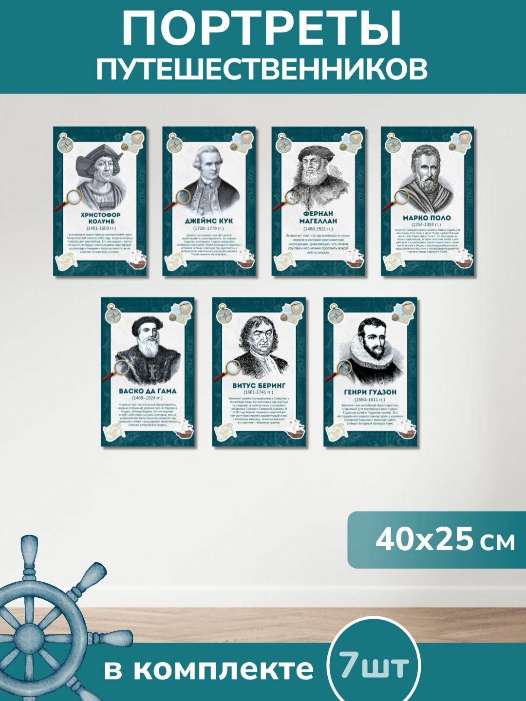 Набор путешественников из ПВХ пластика 7 шт. Портреты (250*400 мм.) (Ф)