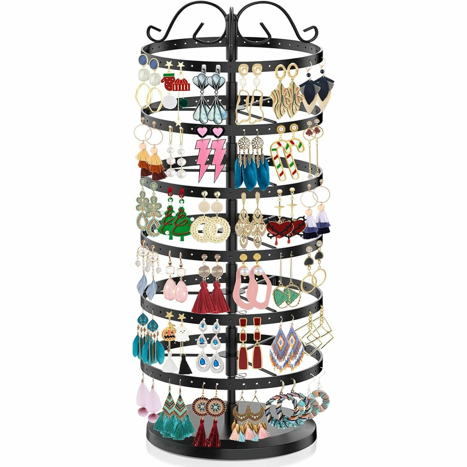 Регулируемый 6-уровневый металлический вращающийся держатель для сережек Органайзер с 264 отверстиями для хранения сережек Стеллаж-витрина
