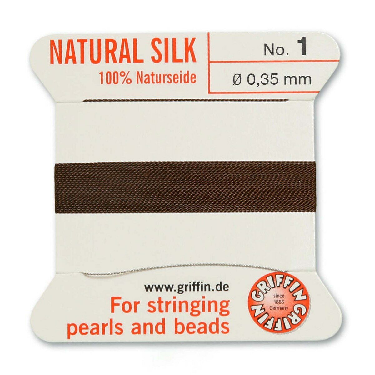 Нить шелковая, Griffin No.1 (0.35мм), коричневая, с иглой, моток, 2 метра