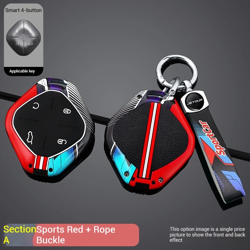 Цинковый сплав + силиконовый чехол для автомобильного ключа с полным покрытием для 2022 2023 2024 Jetour DASHING X-1 Plus DTC Защитный чехол для автомобильного удаленного ключа Style 2 -Red
