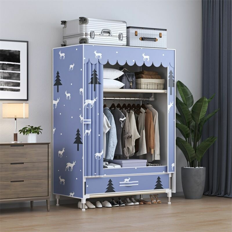 Шкаф тканевый большой для одежды с штангой и полками