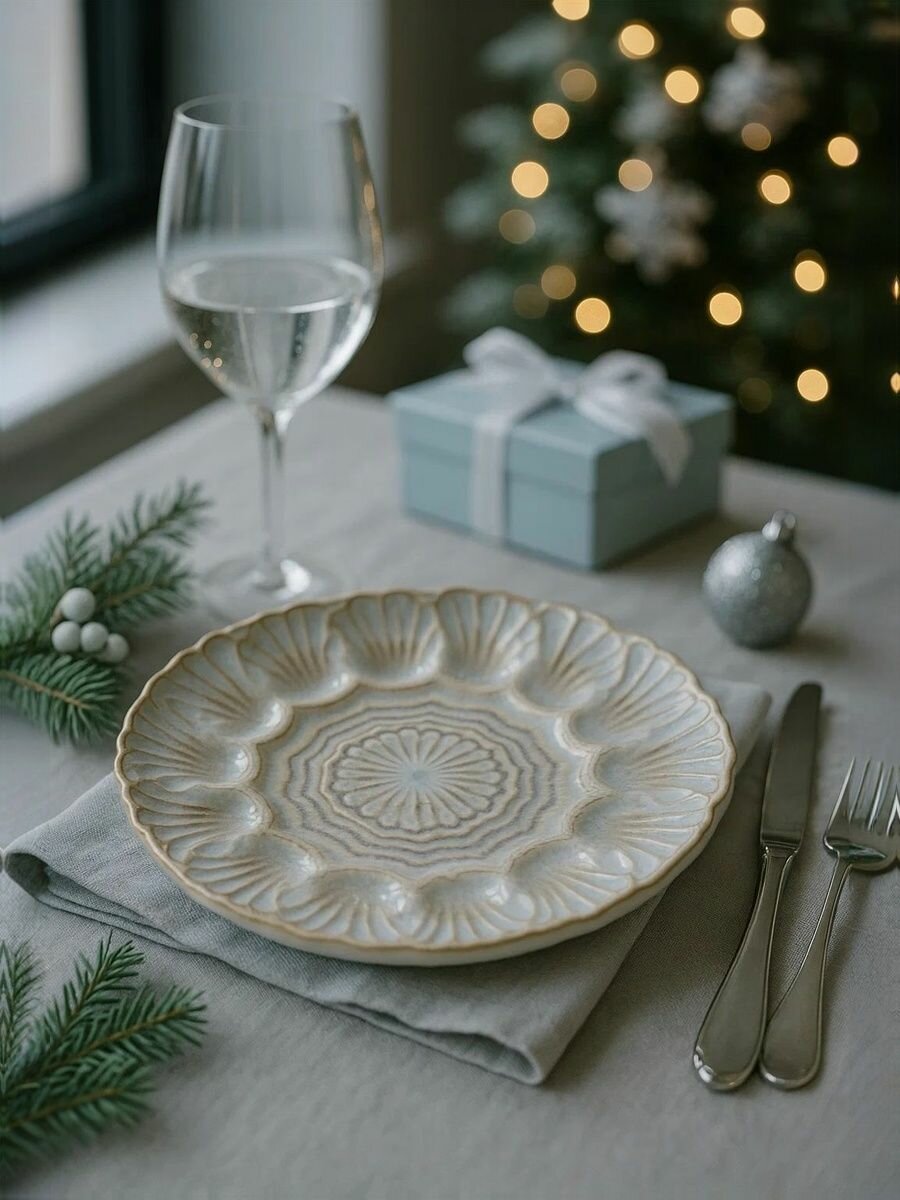 Тарелка, блюдо круглое, кракелюр "узор" Costa Nova "Cristal Nacar" 1 шт, 24.6. Ударопрочная, профессиональная керамика.