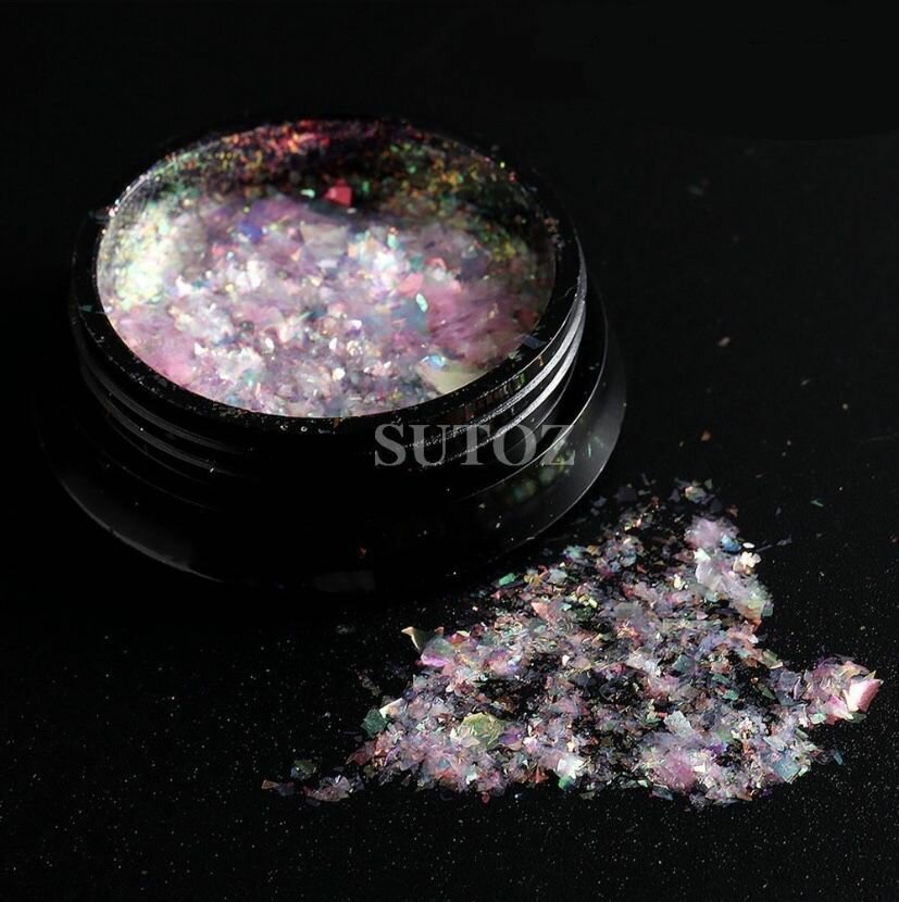 Хлопья юки блестящие для дизайна ногтей премиум розовые светло-розовые