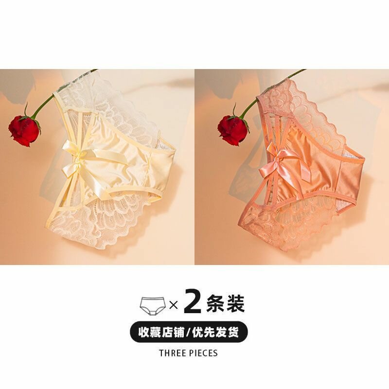 Частные сексуальные трусики для женщин с кружевным краем и бантом, студенческие трусики, перекрестные бесшовные трусики из чистого хлопка, летние треугольные трусики