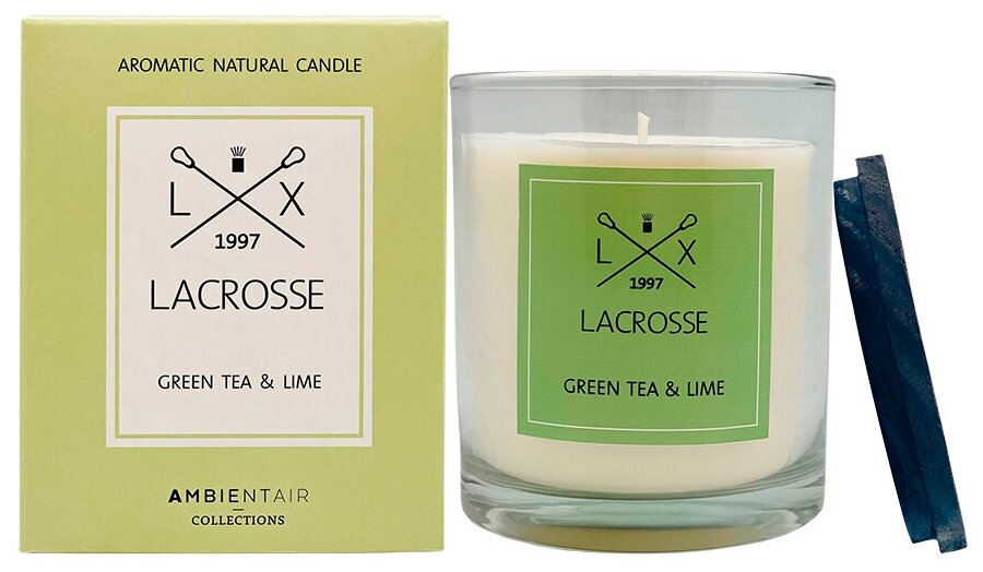 Свеча ароматическая, парфюм для дома, Lacrosse, Зеленый чай и лайм, 60 ч, Ambientair, VV060TVLC
