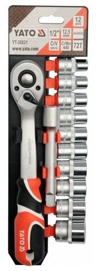 YT-38821 Набор головок с трещоткой 1/2", 12 пр