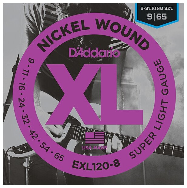 Комплект струн для 8-струнной электрогитары D'Addario 9-65 EXL120-8