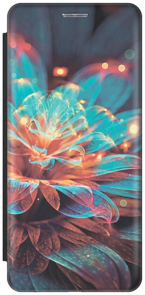 Чехол-книжка на Xiaomi Redmi Note 12 Pro, Note 12 Pro+, Note 12 Explorer Edition c принтом "Магический цветок" черный