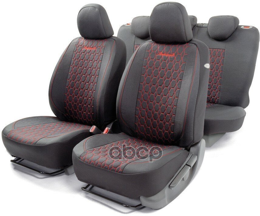 Чехлы автомобильные лён черный/красный "AUTOPROFI" Verona (мелкое плетение, 3D крой, AIRBAG) (15 пре AUTOPROFI арт. VER-1505 .