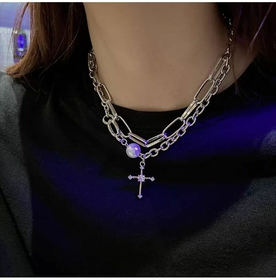 Колье, кристалл, жемчуг имитация