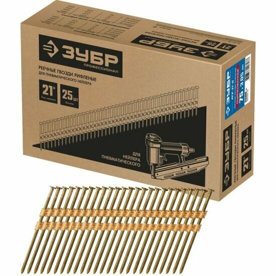 Реечные гвозди рифленые оцинкованные Зубр РГР-21-Ц 75 мм реечные гвозди рифленые 21°. 2500 шт. 305393-75