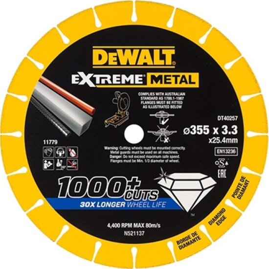 Диск алмазный по металлу Dewalt DT40257, 355x25