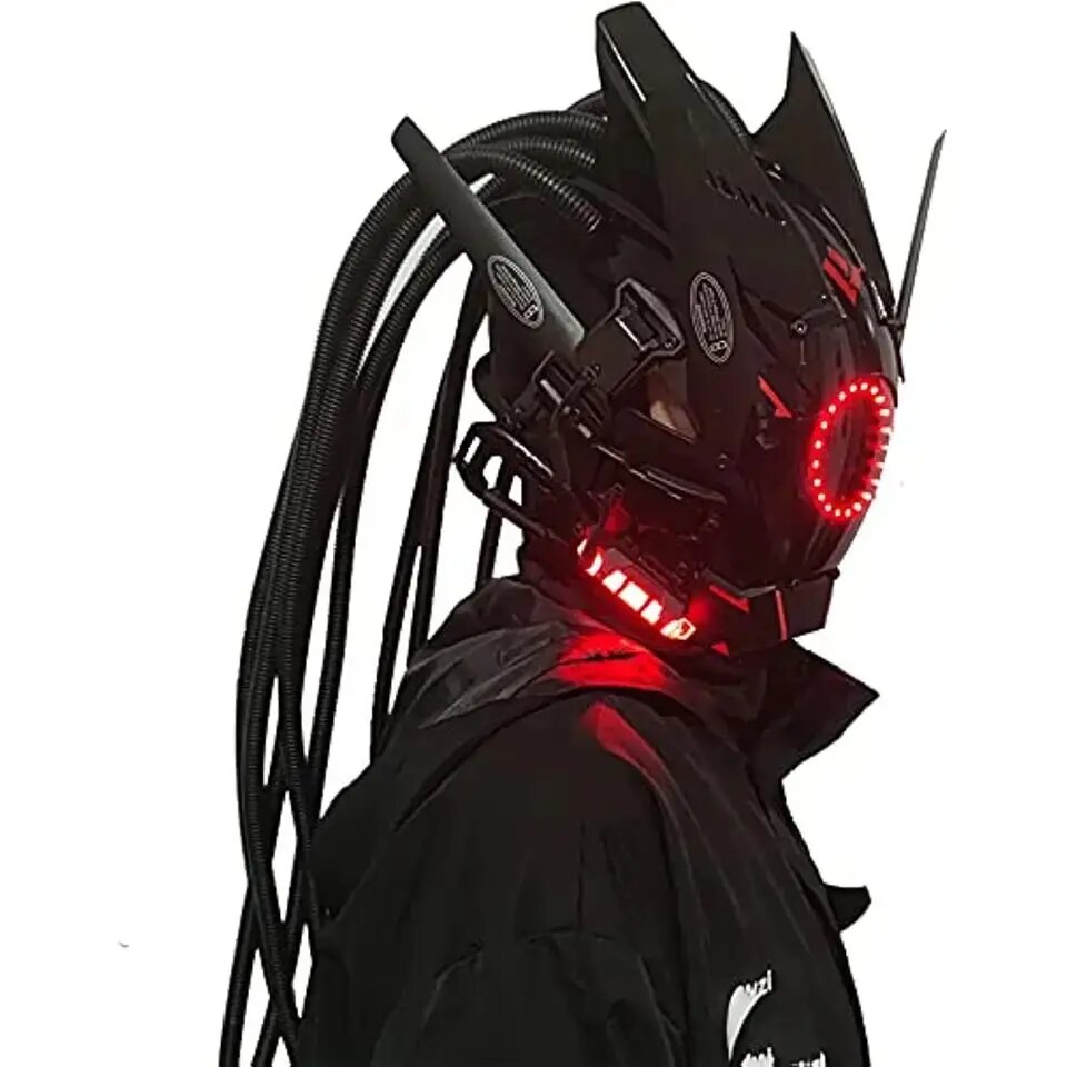 Черная маска Cyberpunk с красной косой
