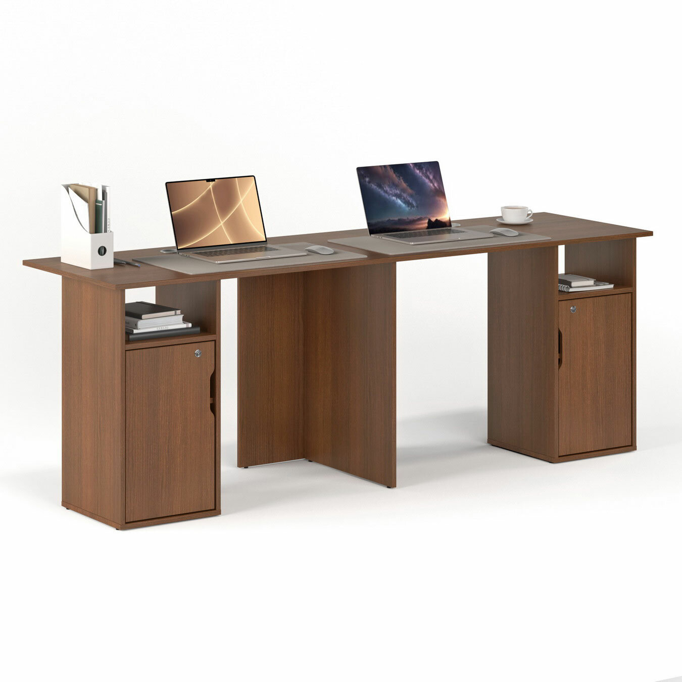 Письменный стол для двоих 208х60 МагМебель №81 орех