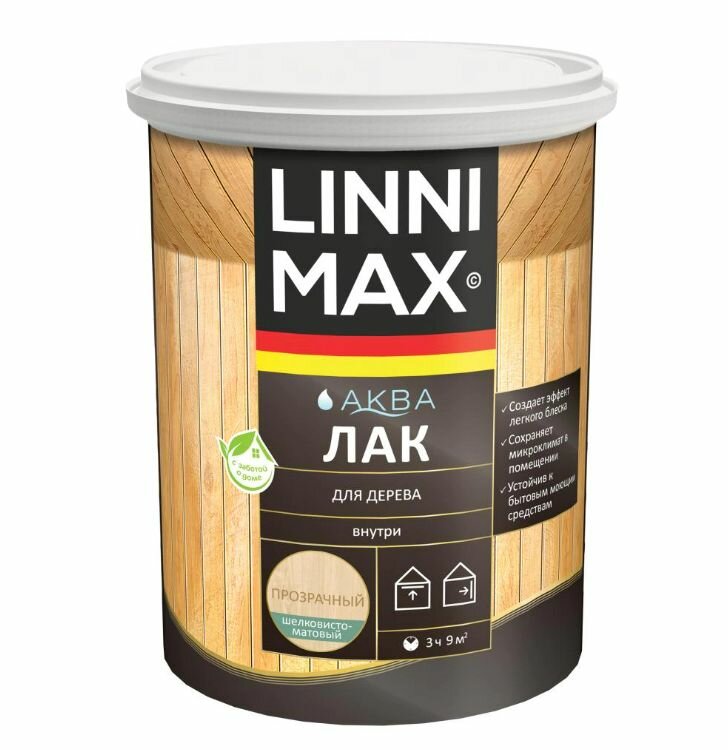Лак для стен и потолков LINNIMAX акриловый 0,9 л шелковисто-матовый