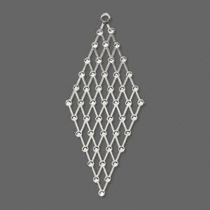 Подвеска, 43х18мм, ажурный ромб, базовый материал - латунь, посеребренный, 2 шт.