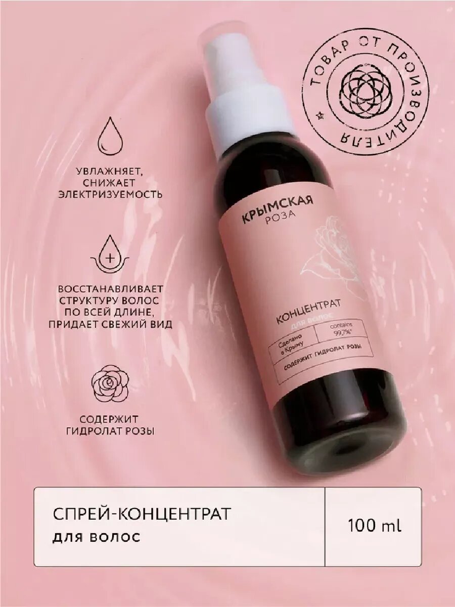 Спрей-концентрат для волос с гидролатом розы и Д-пантенол