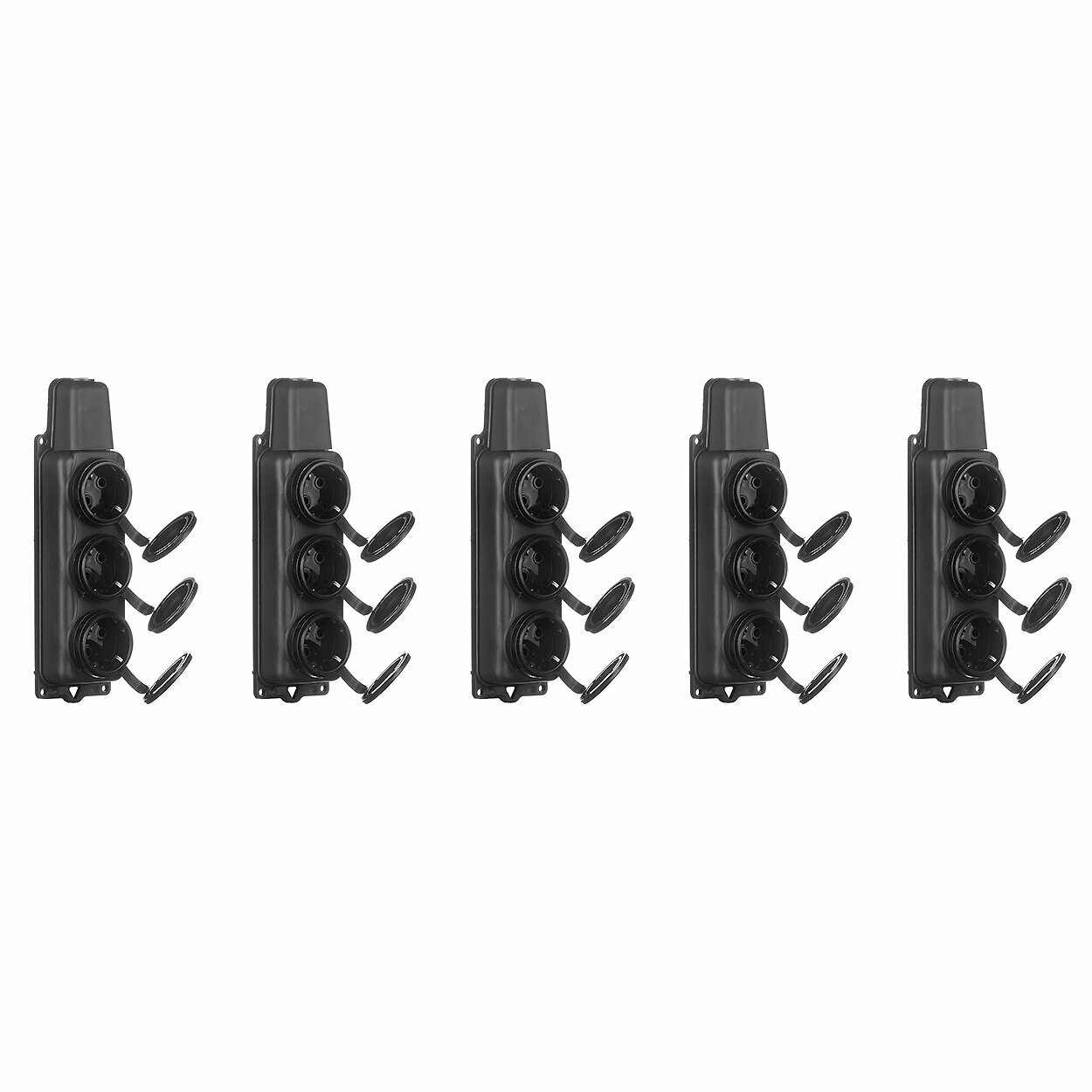 Розетка штепсельная тройная с заземлением IP44 настенная черная (5 шт.)