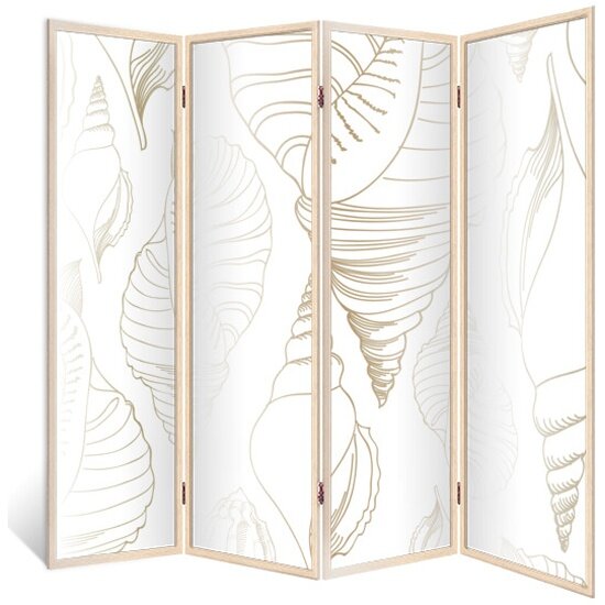 Ширма перегородка Декор Депо для комнаты деревянная "Белый приз" двухсторонняя с картинкой (абстр) 4 створки кремовый дуб 176х185 см 14 кг