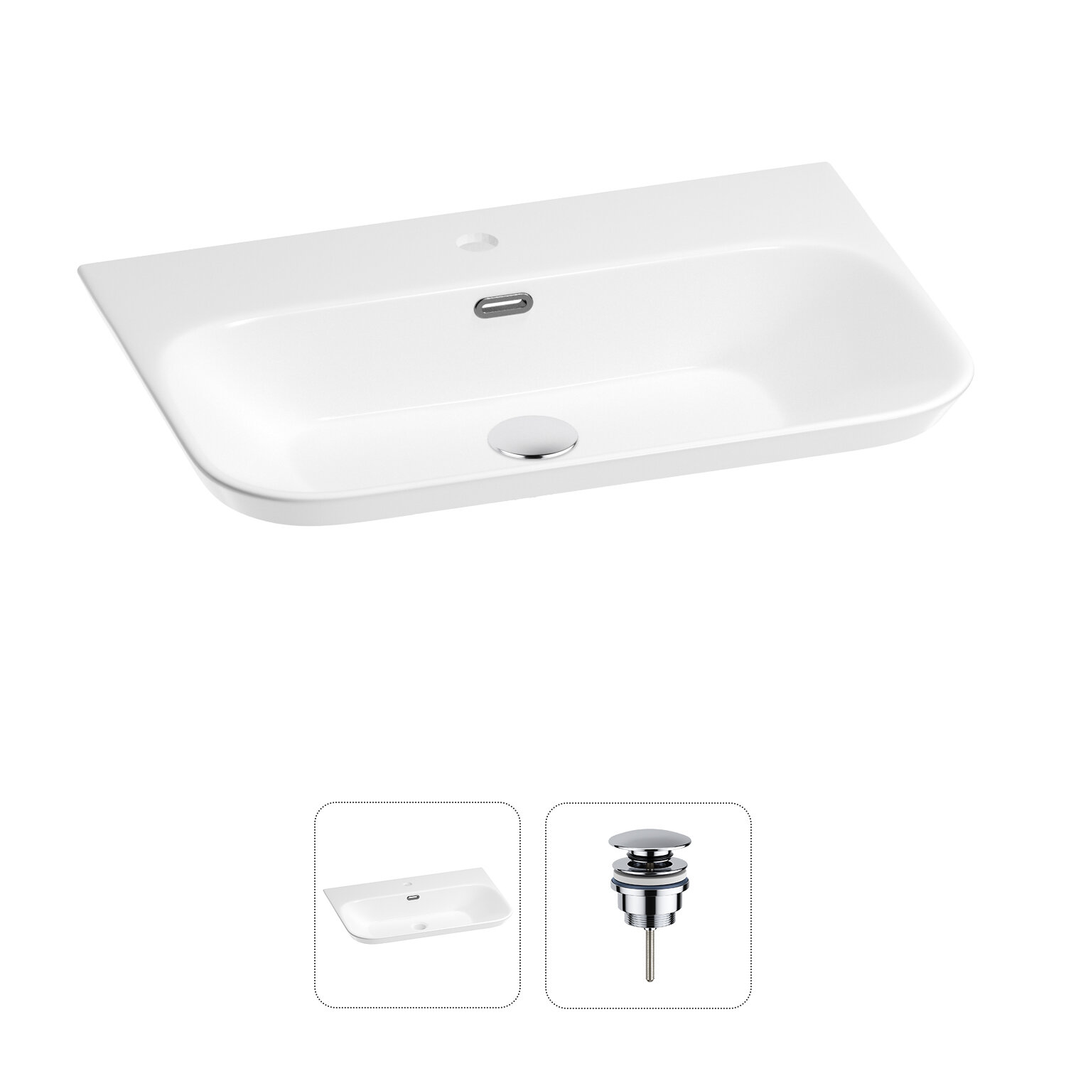 Накладная раковина в ванную комнату Wellsee Éclatant 2.0 202011551 в наборе 2 в 1: прямоугольная раковина 65 см, донный клапан в цвете хром