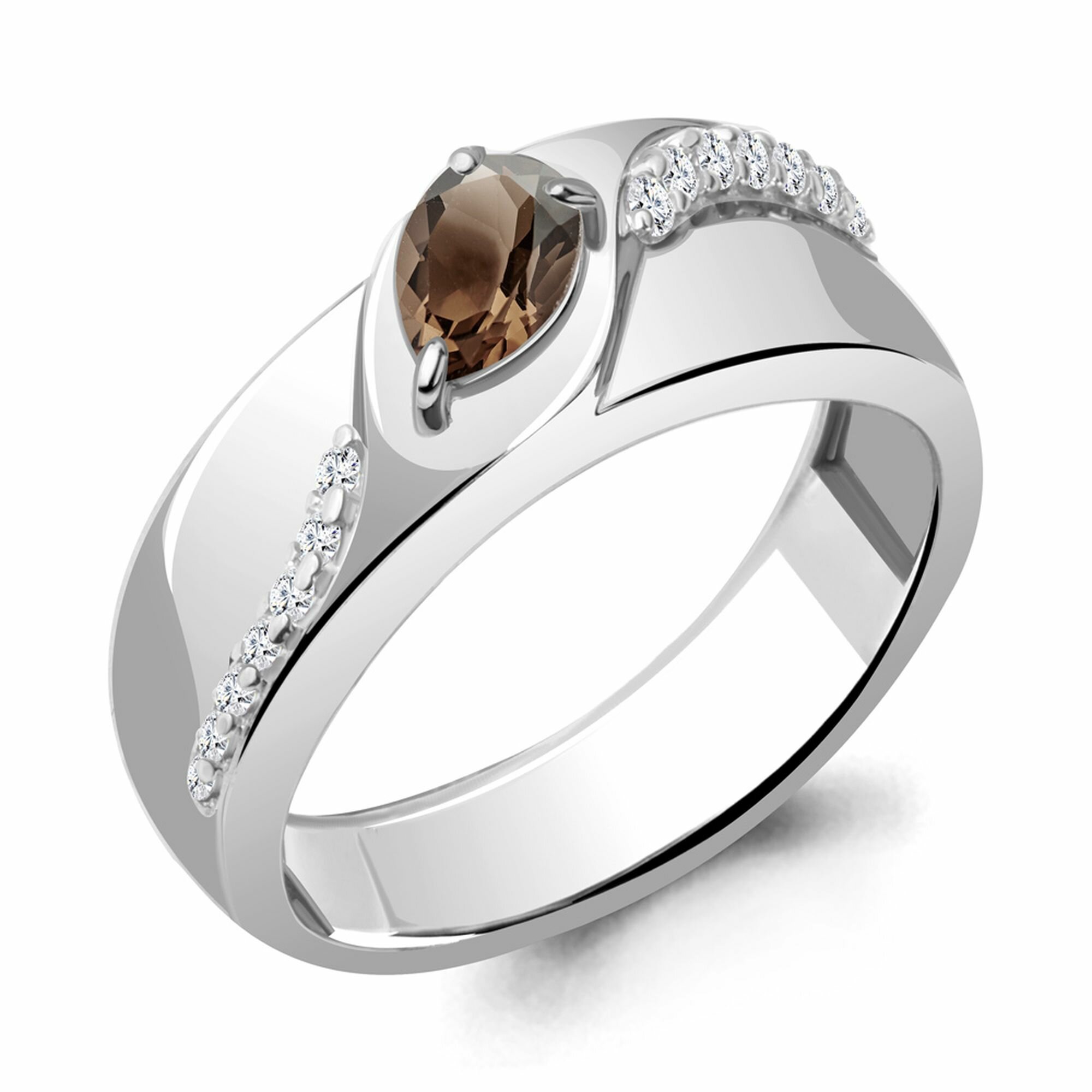 Кольцо, серебро, 925 проба, родирование, кварц, фианит