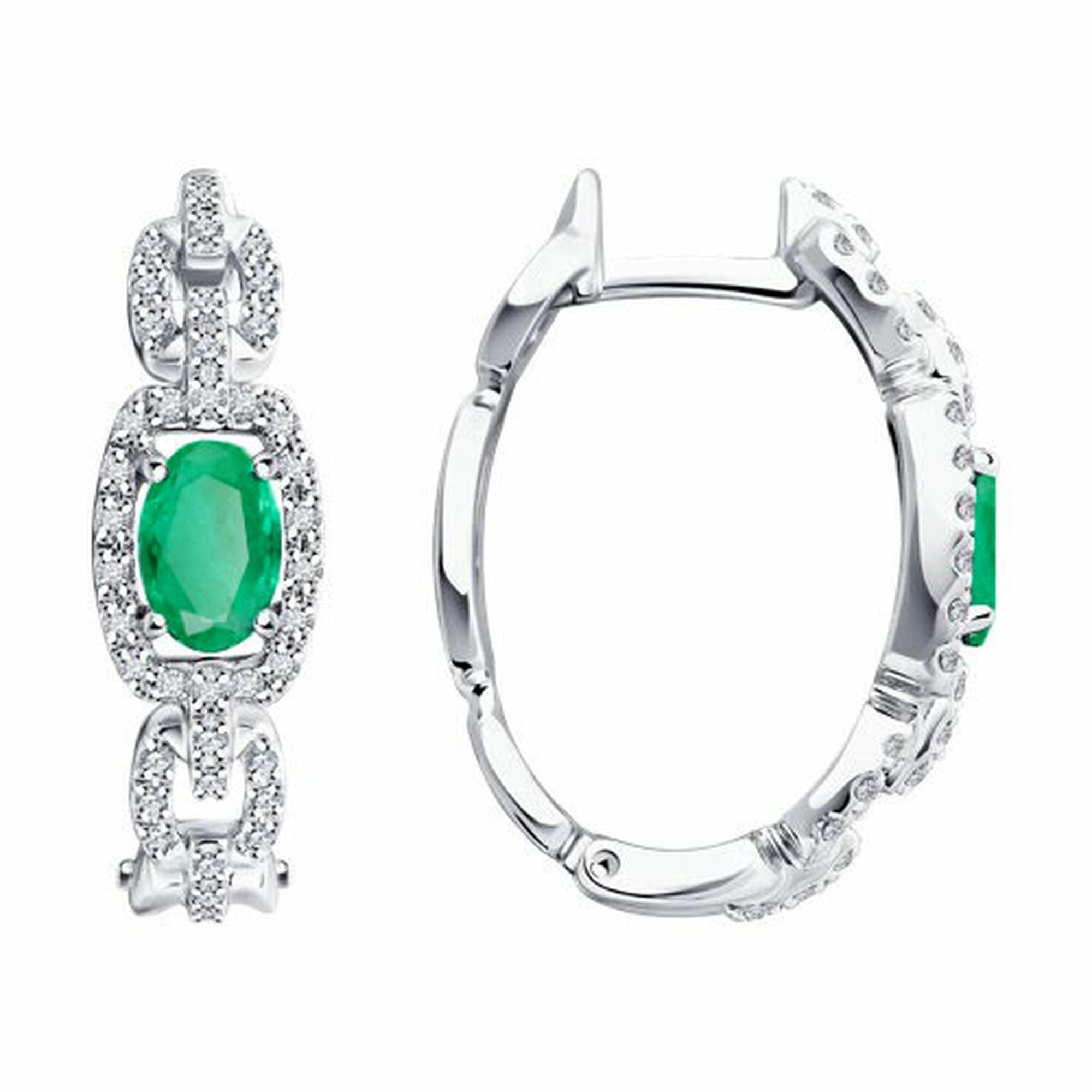 Серьги, белое золото, 585 проба, изумруд, бриллиант