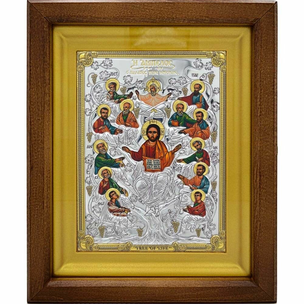 Лоза Истинная. Икона в серебряном окладе, в деревянном киоте. (13,5 х 18,5 см / 20 х 25 х 6 см / В серебряном окладе в киоте под стеклом)