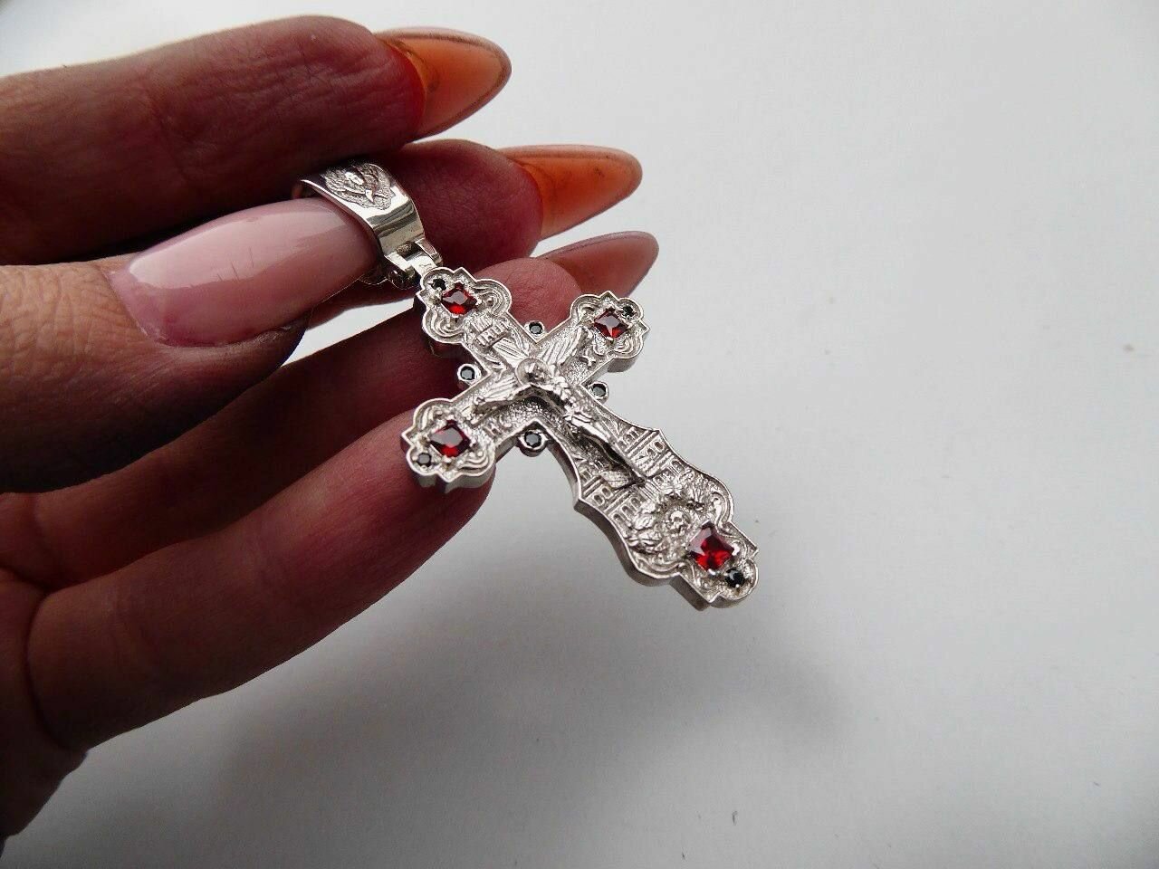 Крестик, серебро, 925 проба, фианит