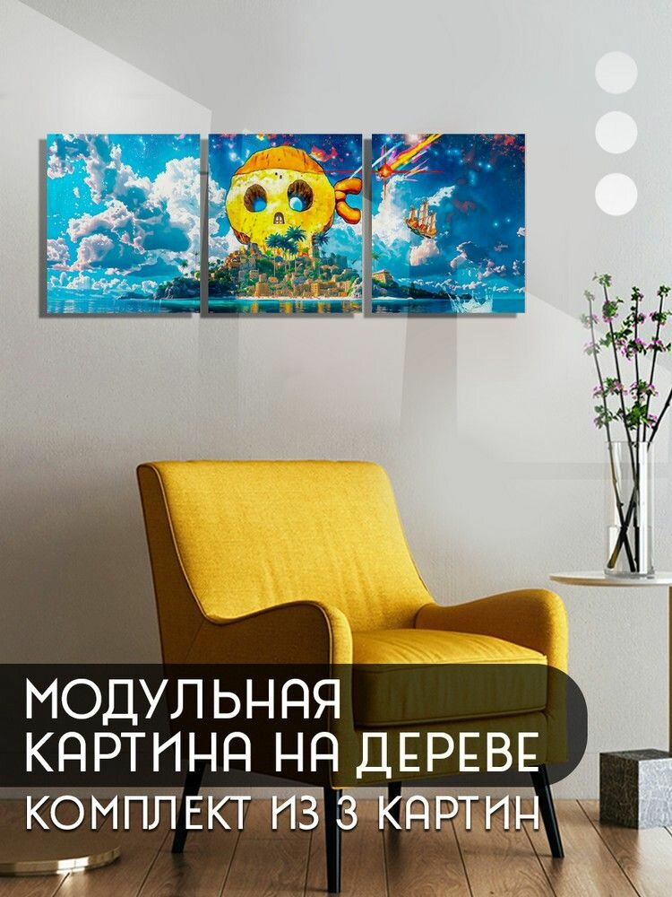Модульная картина на дереве 66x24 см, квадратная "Аниме Ван Пис (Япония, манга, One Piece) - 769
