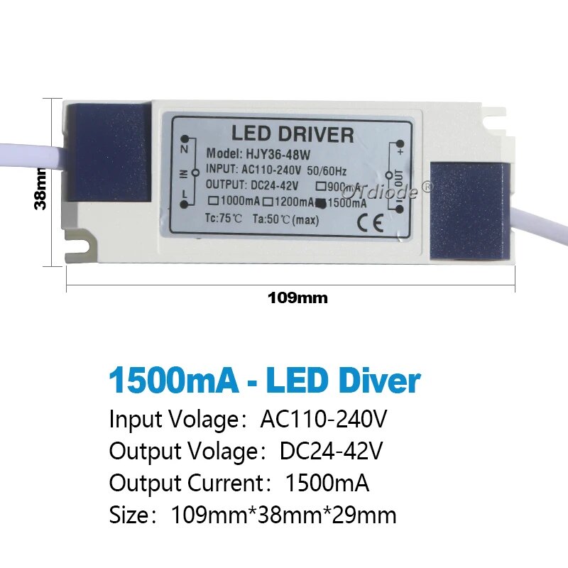 OTdiode Трансформатор светодиодного драйвера 900/1000/1200 мА 24-42 В 1500mA DC24-42V