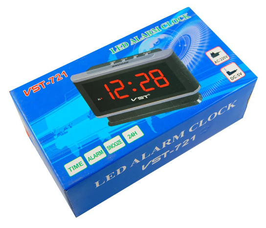Часы настольные электронные VST-721-1, черный корпус, красные цифры