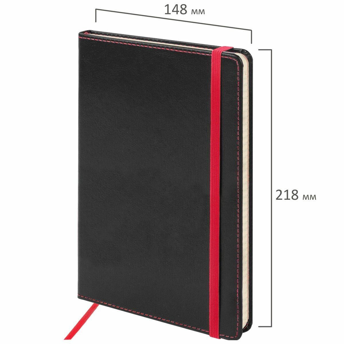 Блокнот 80л, А5 Brauberg "Office", черный, книжный переплет, под кожу, резинка, 148х218мм (111027)