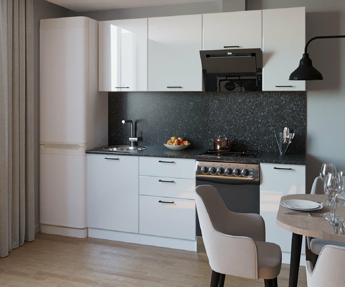 Кухонный гарнитур прямой Белый глянец, 2200 мм (арт. 16) МДФ