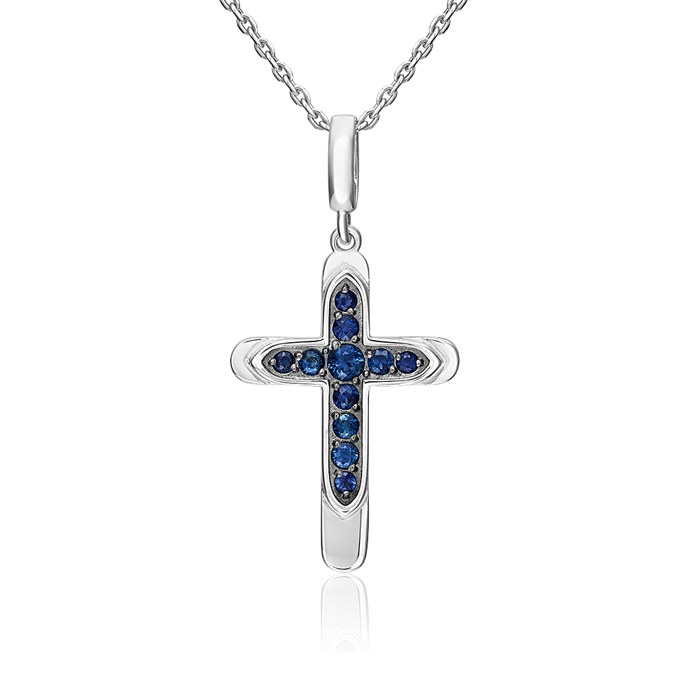 Подвеска, белое золото, 585 проба, сапфир