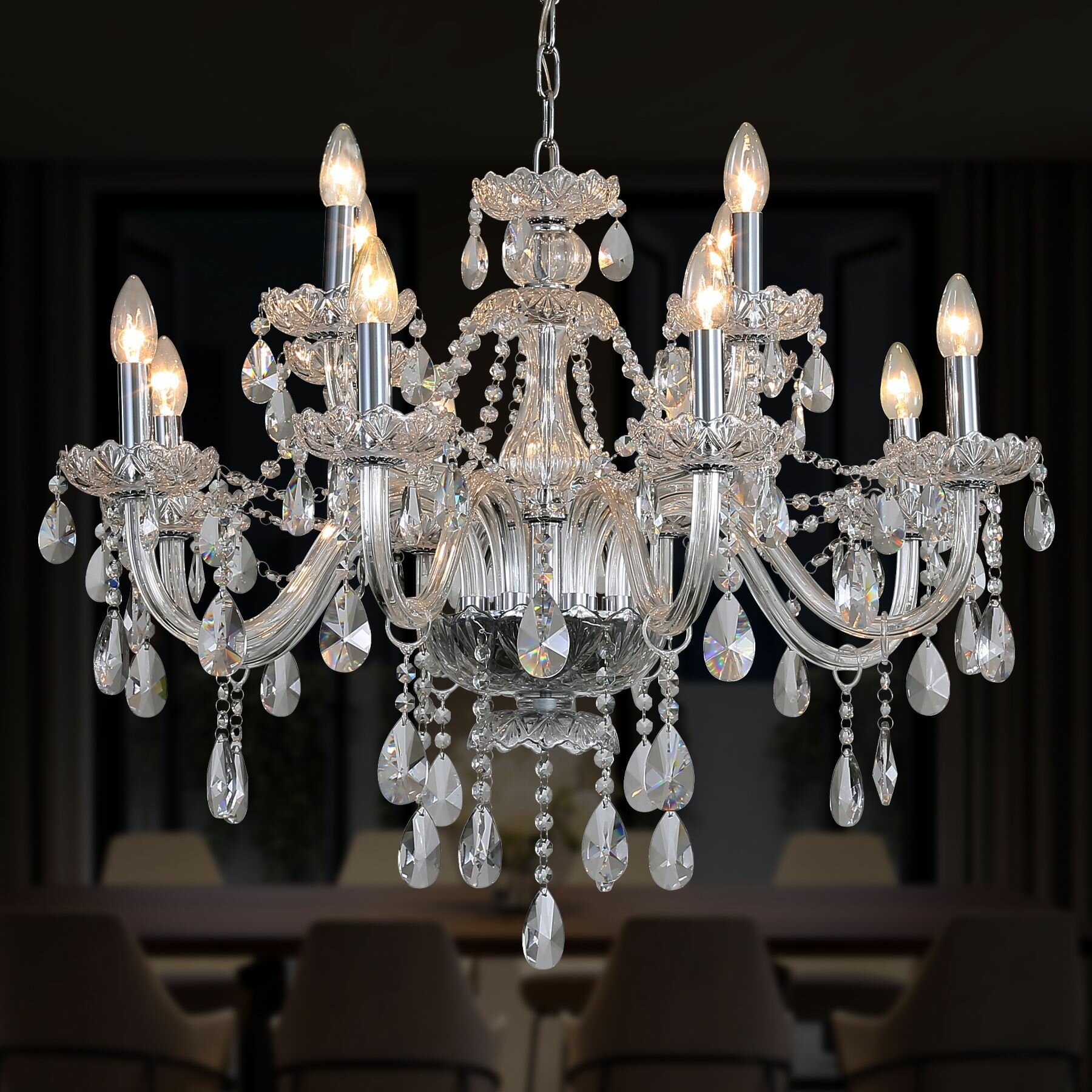 Роскошная ретро-хромированная люстра с канделябрами