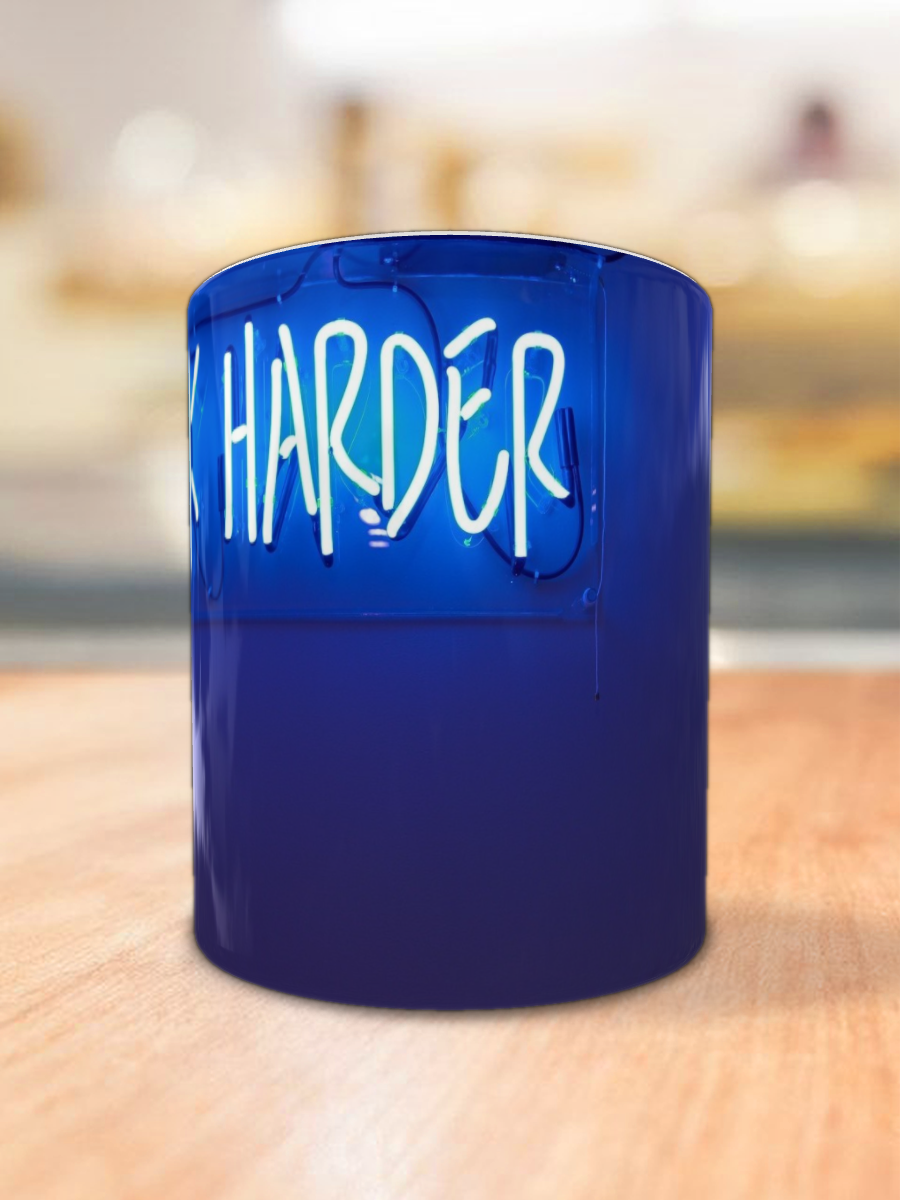 Кружка "Неоновая надпись Work harder" Обнял, керамика, белая, с принтом, 330мл