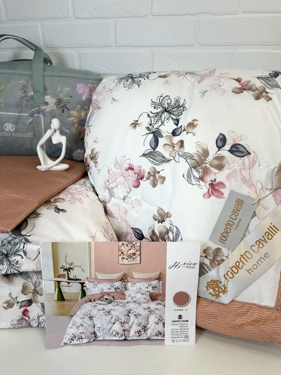 Постельное белье с готовым одеялом, евростандарт, хлопок/вискоза, всесезонное