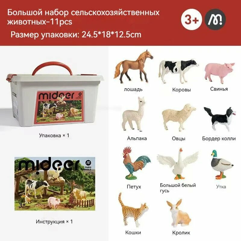 KNOW EASY-Набор Mideer farm animal, развивающая модель, 11 мягких резиновых игрушек для детей "Animal Paradise", игрушечный мальчик
