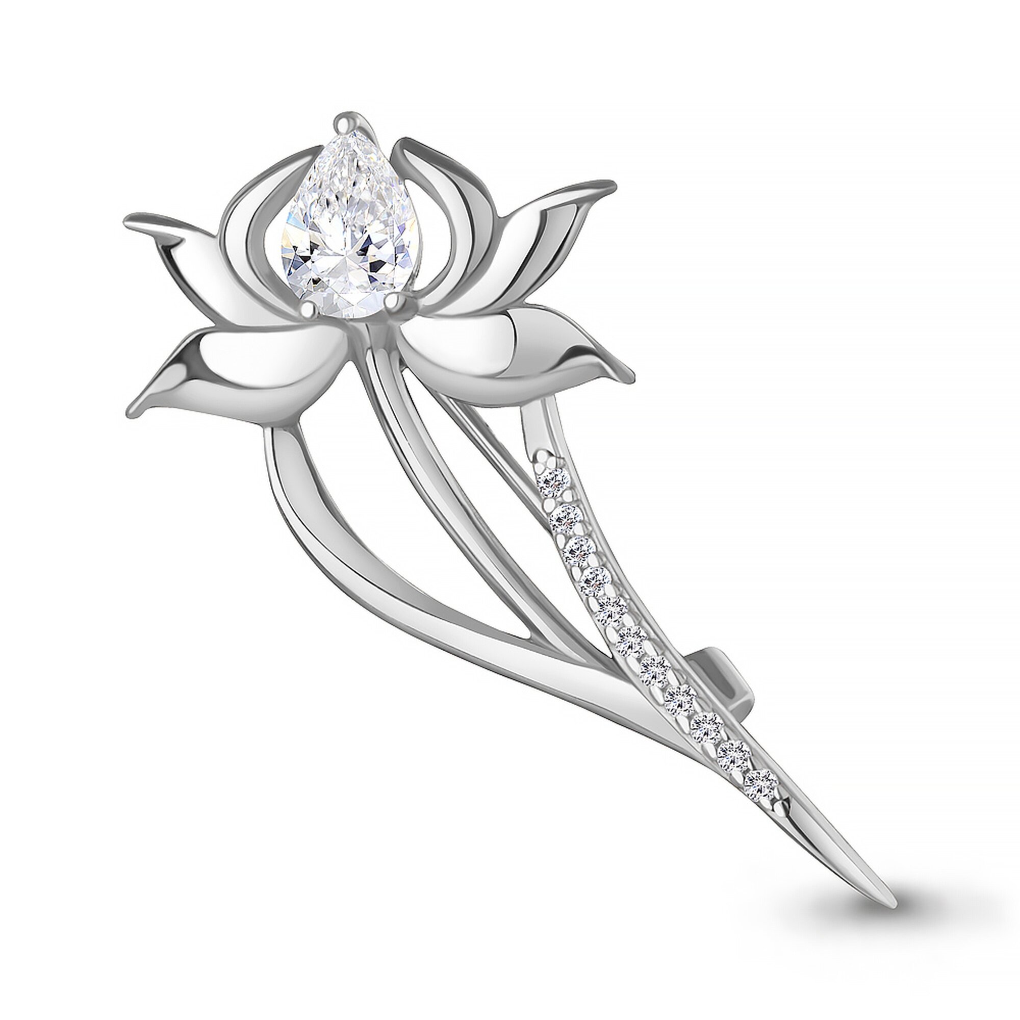 Брошь, серебро, 925 проба, родирование, фианит