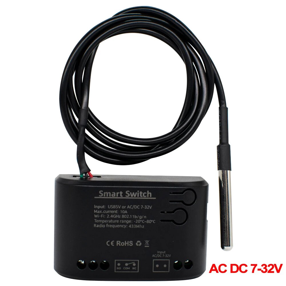 Умный выключатель Wi-Fi 2.4GHz 802.11b/g/n AC DC 7-32V