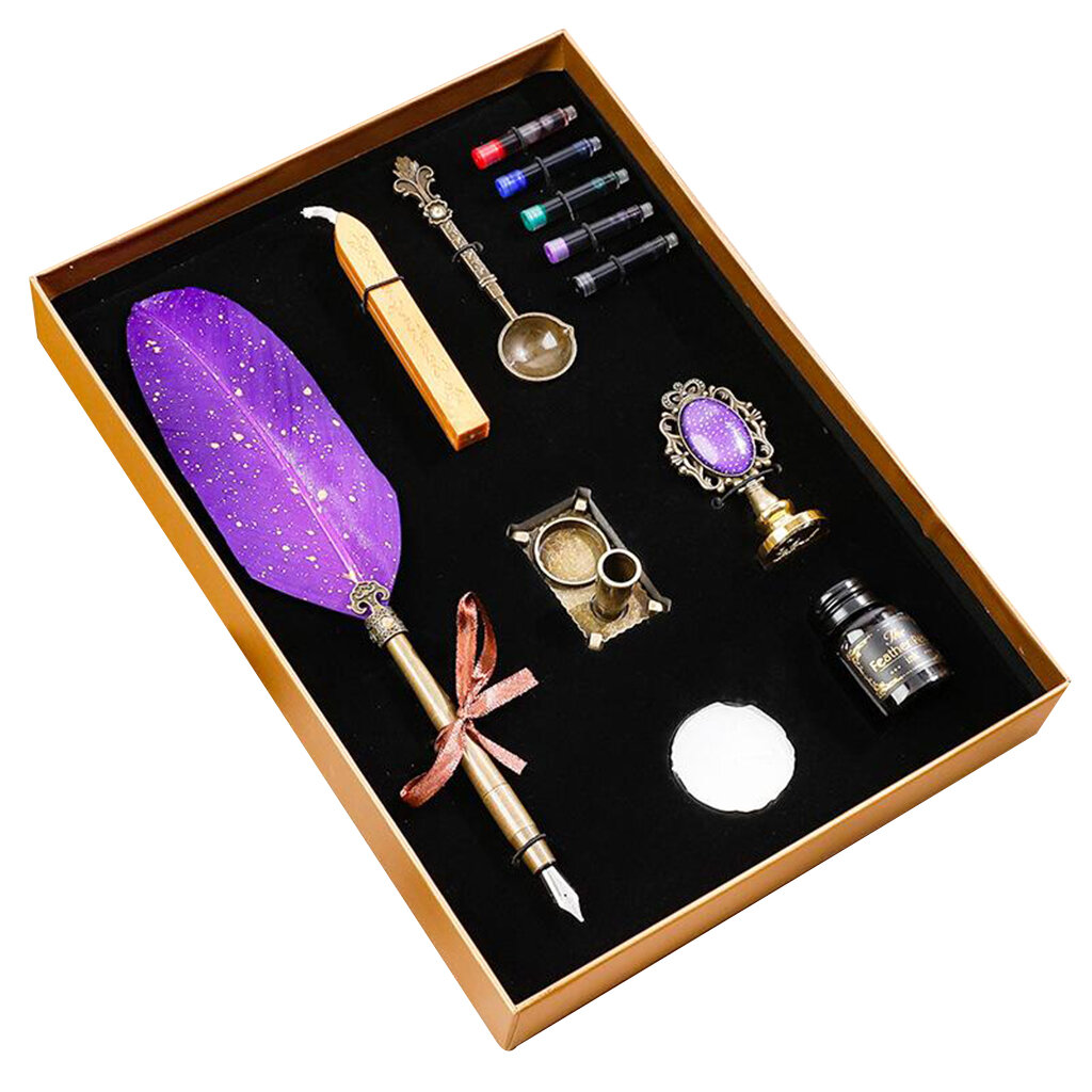 Наборы ретро-Гусиных Ручек с 5 Мешочками Для Чернил / Палочкой Для Восковой Печати / Печатным Штампом / Ложкой / Держателем Ручки