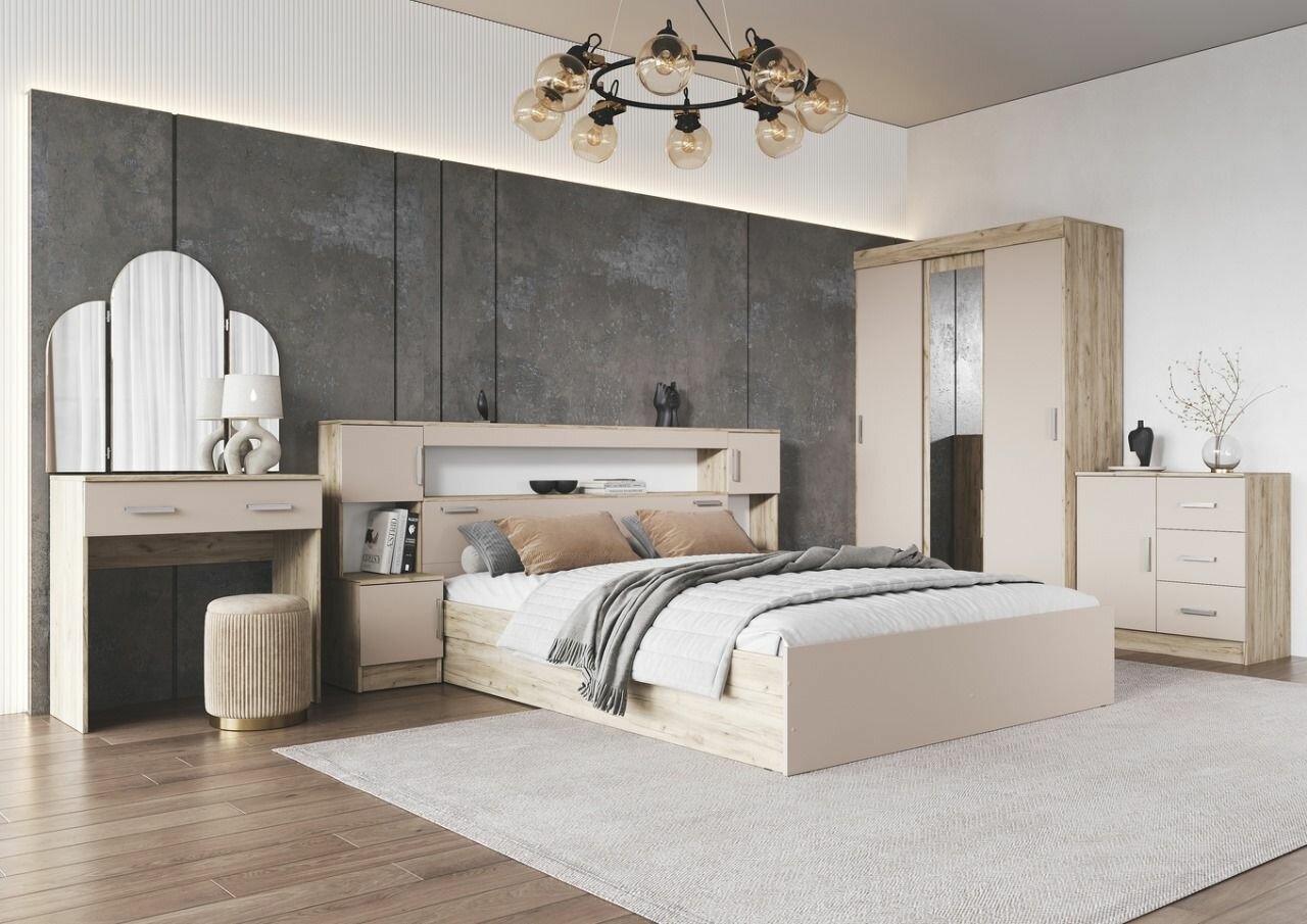 Спальный гарнитур Бася. Кашемир, Дуб Крафт серый.