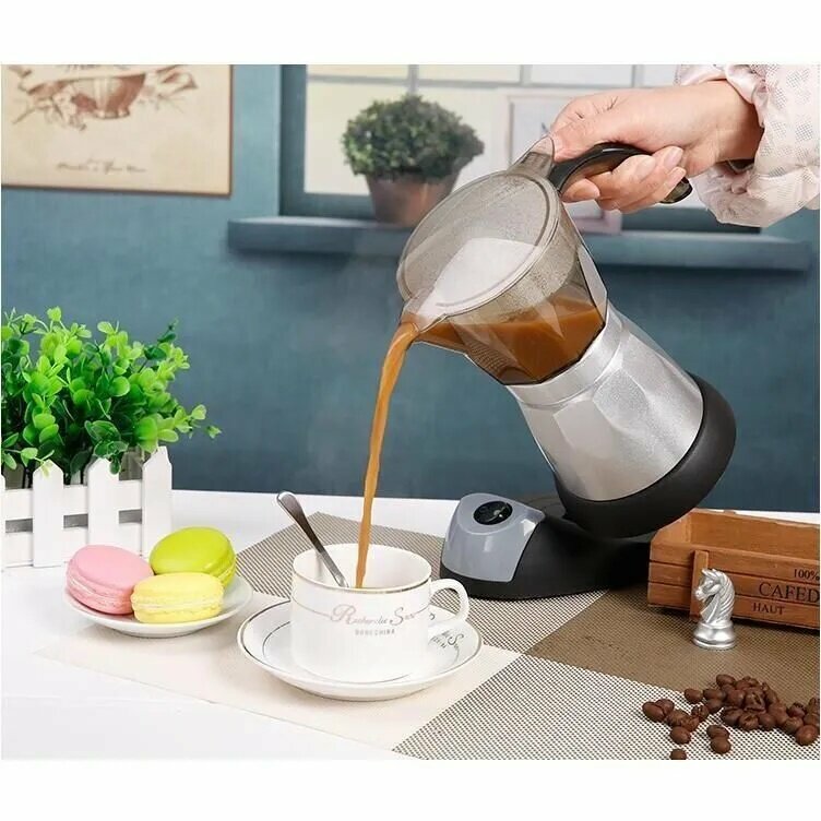 CHOWO Кофеварка гейзерная эспрессо машина электрическая moka pot, серебристый